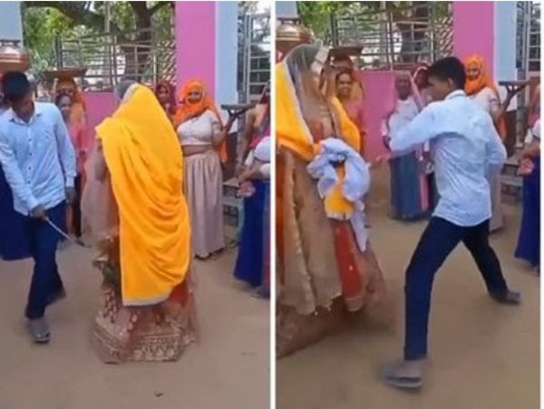 रस्म निभाते निभाते देवर ने की भाभी की पिटाई फ़िर दूल्हे ने फ़िल्मी अंदाज़ में ली इंट्री। वीडियो
